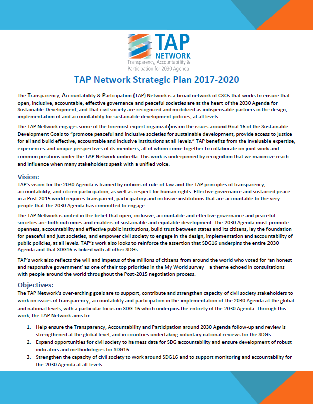 TAP Network 2020 Strategic Plan - TAP Network